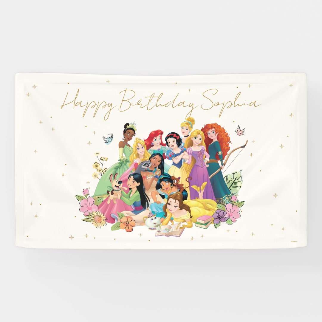Disney Princess Gold Floral Birthday Banner | Zazzle