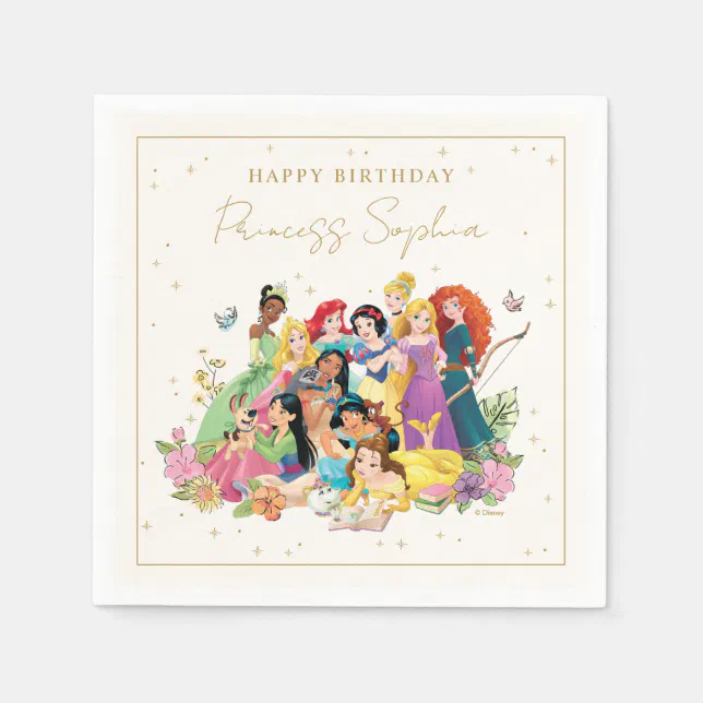 Disney Princess Gold Floral Birthday Napkins | Zazzle