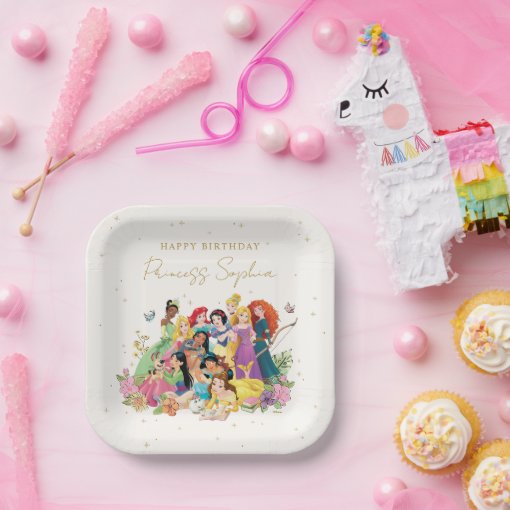 Disney Princess Gold Floral Birthday Paper Plates | Zazzle