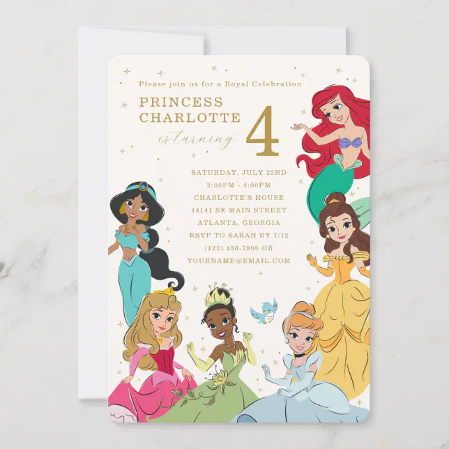 Disney Princess Gold Sparkle Birthday Invitation | Zazzle