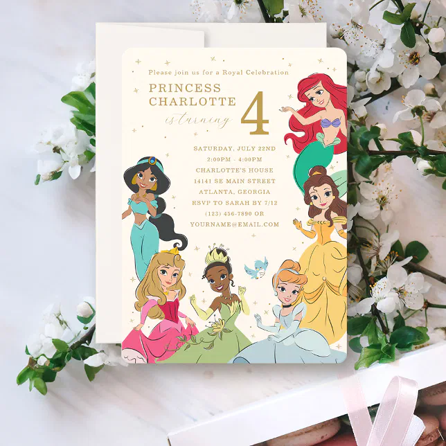 Disney Princess Gold Sparkle Birthday Invitation | Zazzle