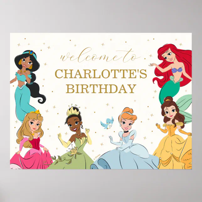 Disney Princess Gold Sparkle Birthday Poster | Zazzle