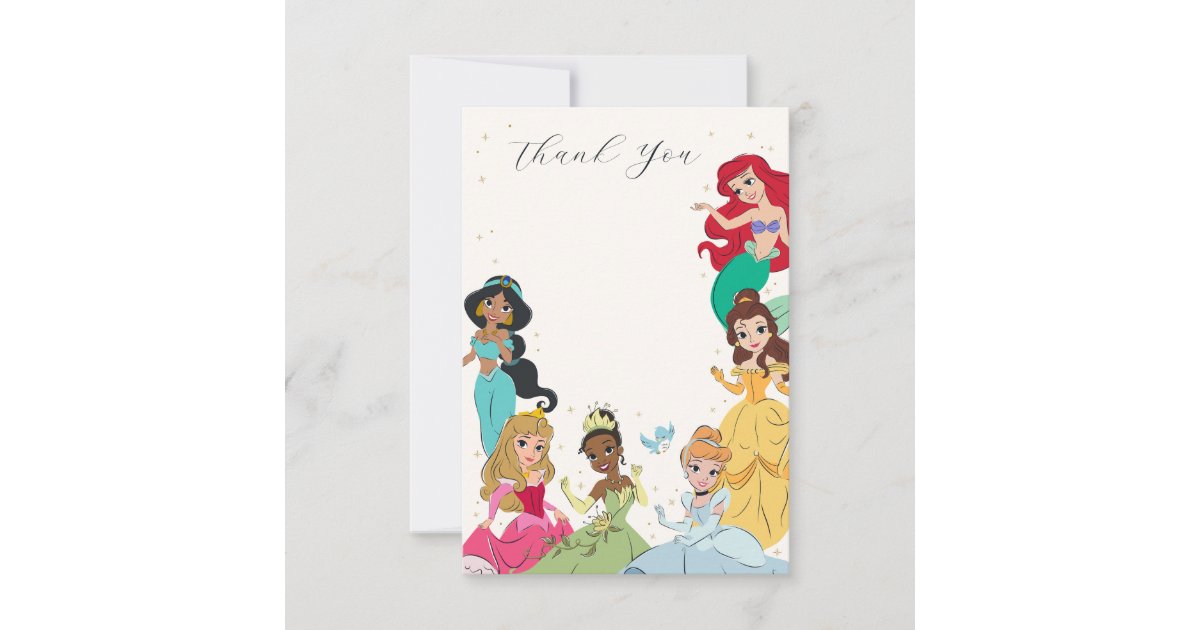 Disney Princess Gold Sparkle Birthday Thank You | Zazzle
