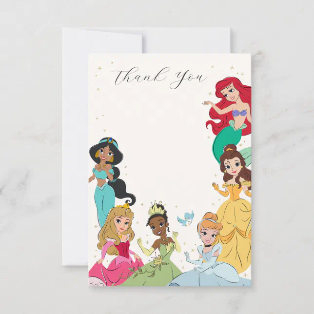 Disney Princess Gold Sparkle Birthday Thank You | Zazzle