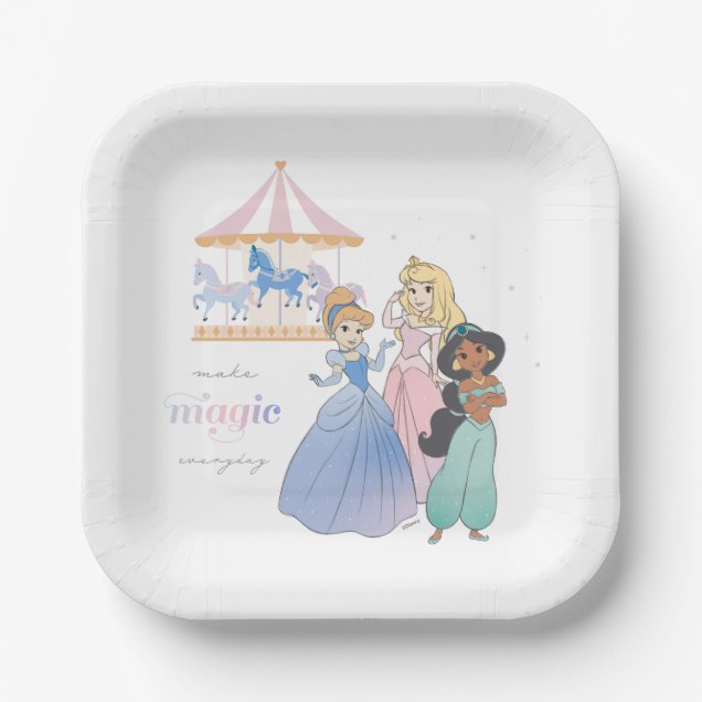 Princess Rapunzel | Floral Gold Confetti Paper Plates | Zazzle
