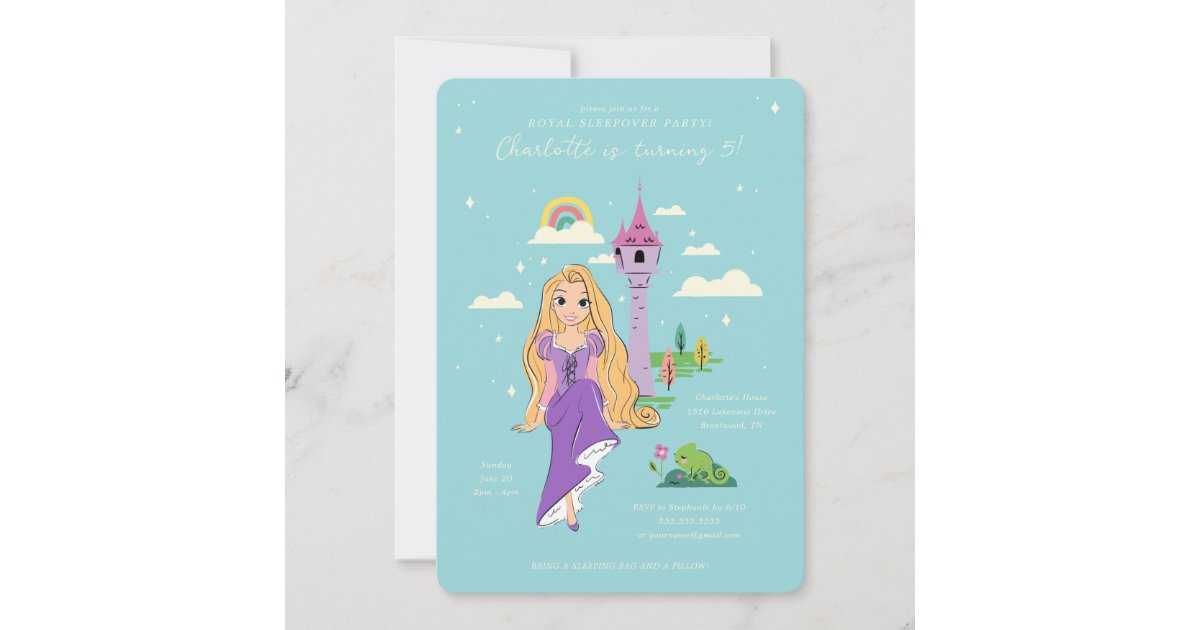 Disney Princess Rapunzel Girls Birthday Sleepover Invitation | Zazzle