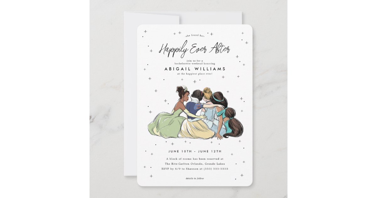 Disney Princess Sketch Bachelorette Party Invitation | Zazzle