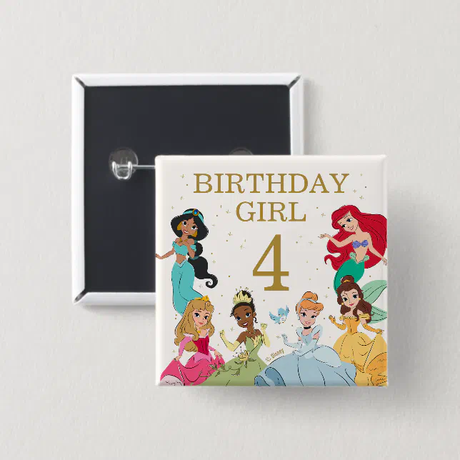 Disney Princesses Gold Sparkle | Birthday Girl Button | Zazzle