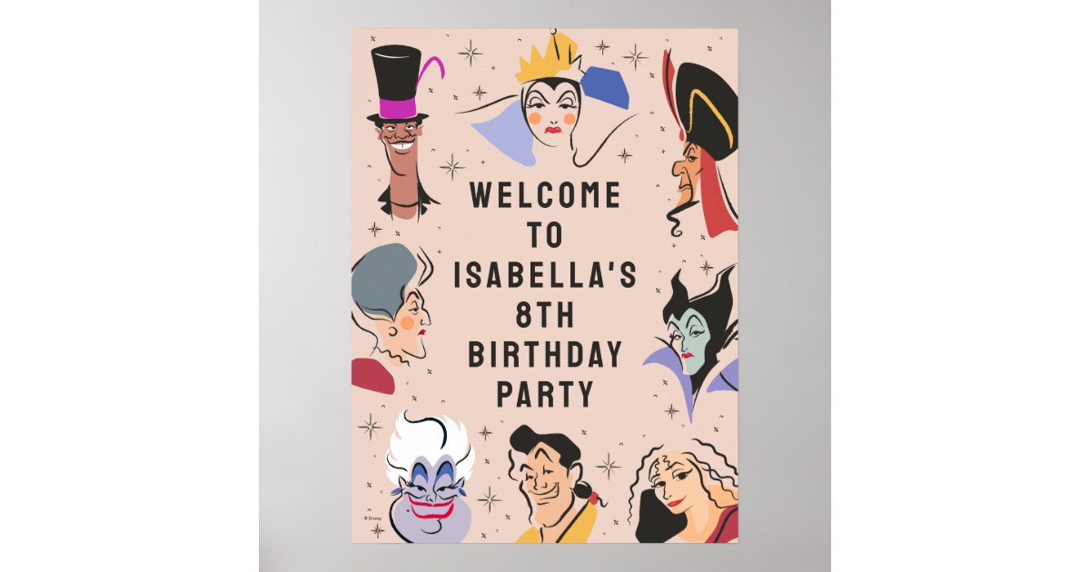 Disney Villains Birthday - Pink - Welcome Poster | Zazzle