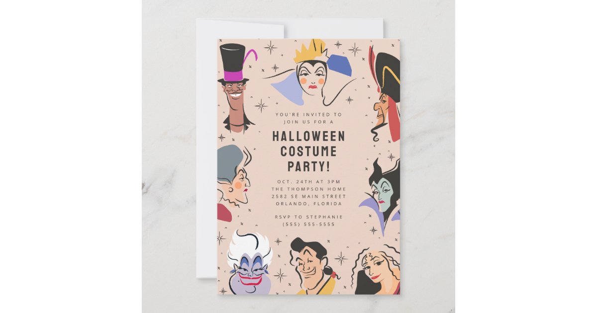 Disney Villains Halloween Costume Party - Pink Invitation | Zazzle
