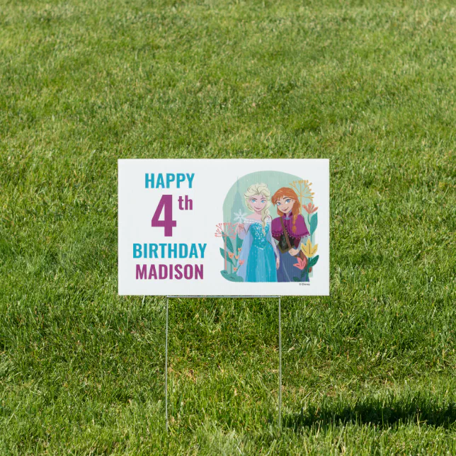 Disney's Anna & Elsa Frozen Floral Girls Birthday Sign | Zazzle