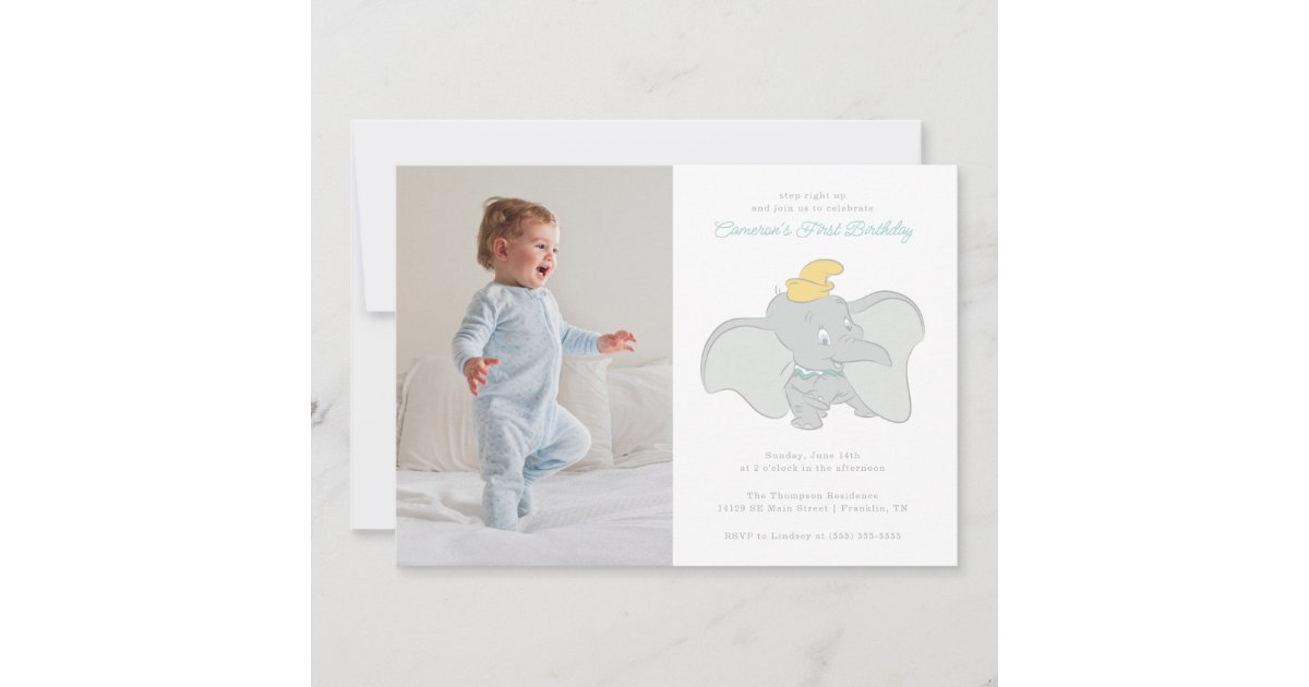 Disney's Dumbo 1st - Photo Birthday Invitation | Zazzle