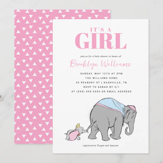 Disney's Dumbo & Jumbo Girl Baby Shower Invitation | Zazzle