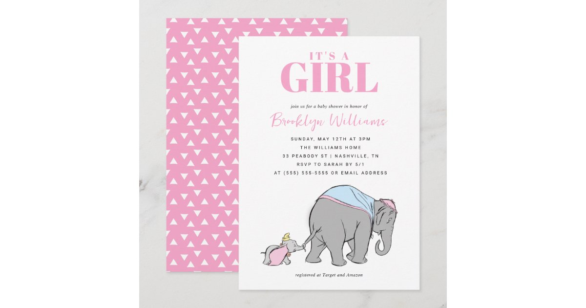 Disney's Dumbo & Jumbo Girl Baby Shower Invitation | Zazzle