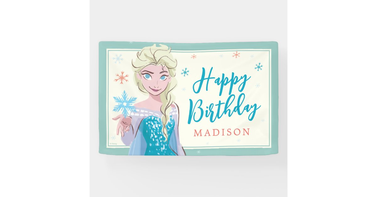 Disney's Elsa from Frozen Floral Girls Birthday Banner | Zazzle