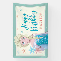 Disney's Elsa from Frozen Floral Girls Birthday Banner | Zazzle