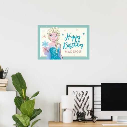 Disney's Elsa from Frozen Floral Girls Birthday Poster | Zazzle
