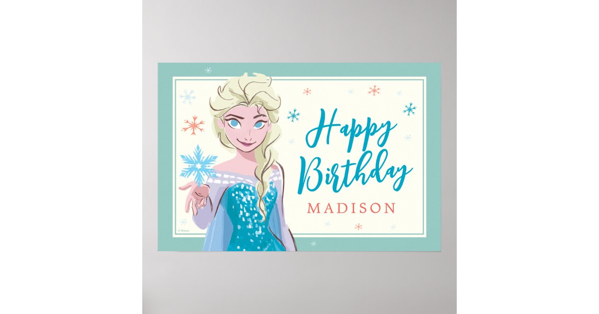 Disney's Elsa from Frozen Floral Girls Birthday Poster | Zazzle