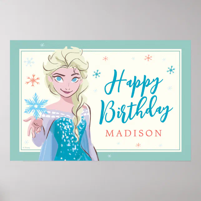 Disney's Elsa from Frozen Floral Girls Birthday Poster | Zazzle