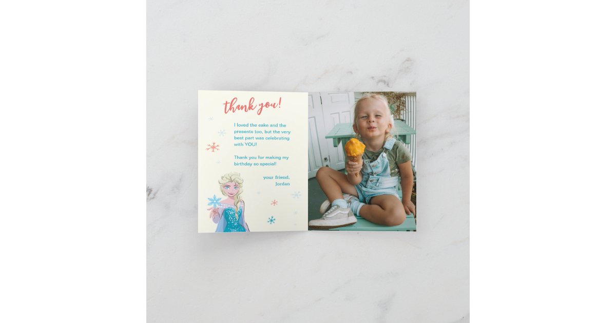 Disney's Elsa from Frozen Floral Girls Birthday Thank You Card | Zazzle