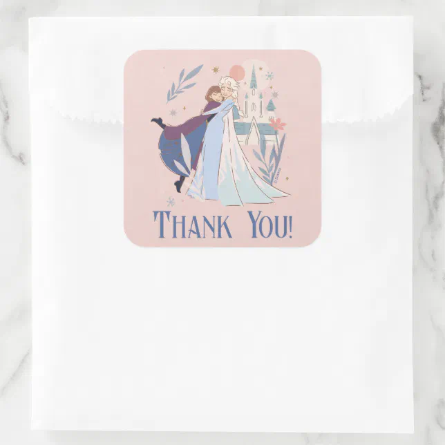 Disney's Frozen Floral Girl's Birthday Thank You Square Sticker | Zazzle