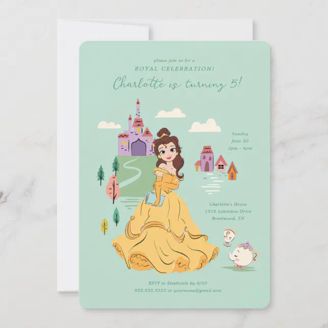 Disney's Princess Belle l Whimsical Girls Birthday Invitation | Zazzle