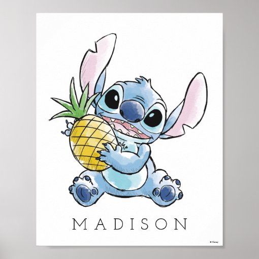 Disney's Stitch Watercolor Aloha Nursery Poster | Zazzle