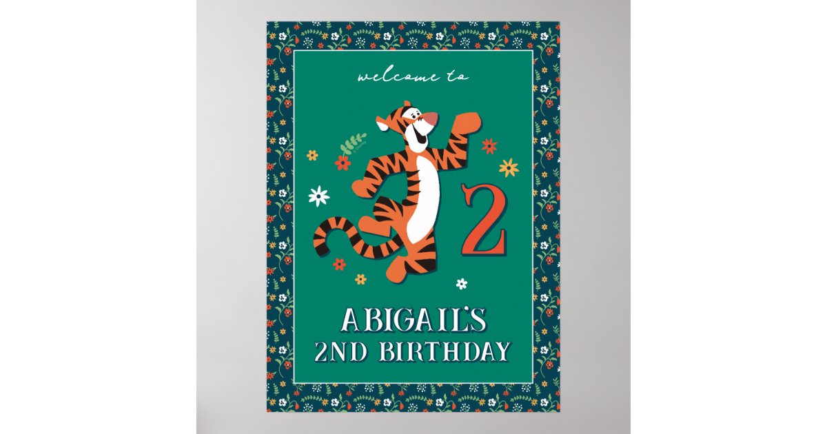 Disney's Tigger Whimsical Floral Birthday Welcome Poster | Zazzle