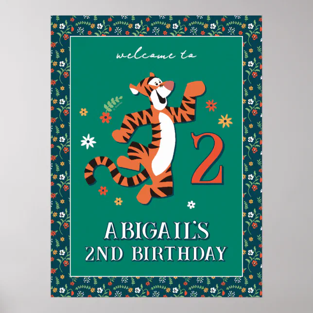 Disney's Tigger Whimsical Floral Birthday Welcome Poster | Zazzle