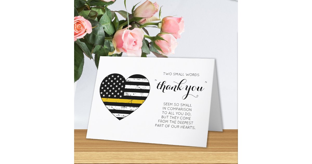 Dispatcher 911 Police Thin Gold Line Heart Thank You Card | Zazzle