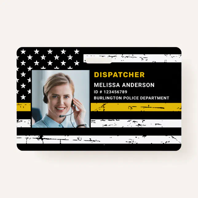 Dispatcher Custom Photo Bar Code Thin Gold Line Ba Badge | Zazzle