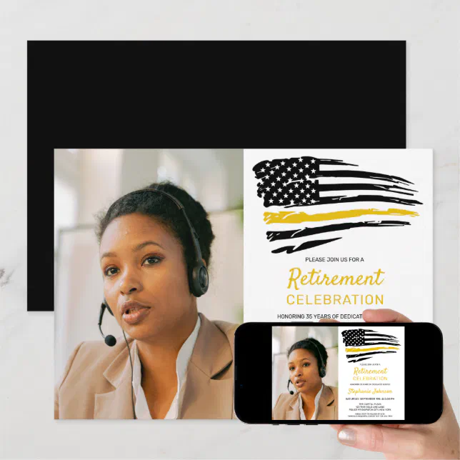 Dispatcher Custom Photo Thin Gold Line Retirement Invitation | Zazzle