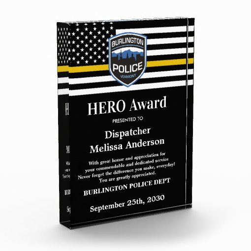 Dispatcher HERO 911 Department Custom Logo Acrylic Award | Zazzle