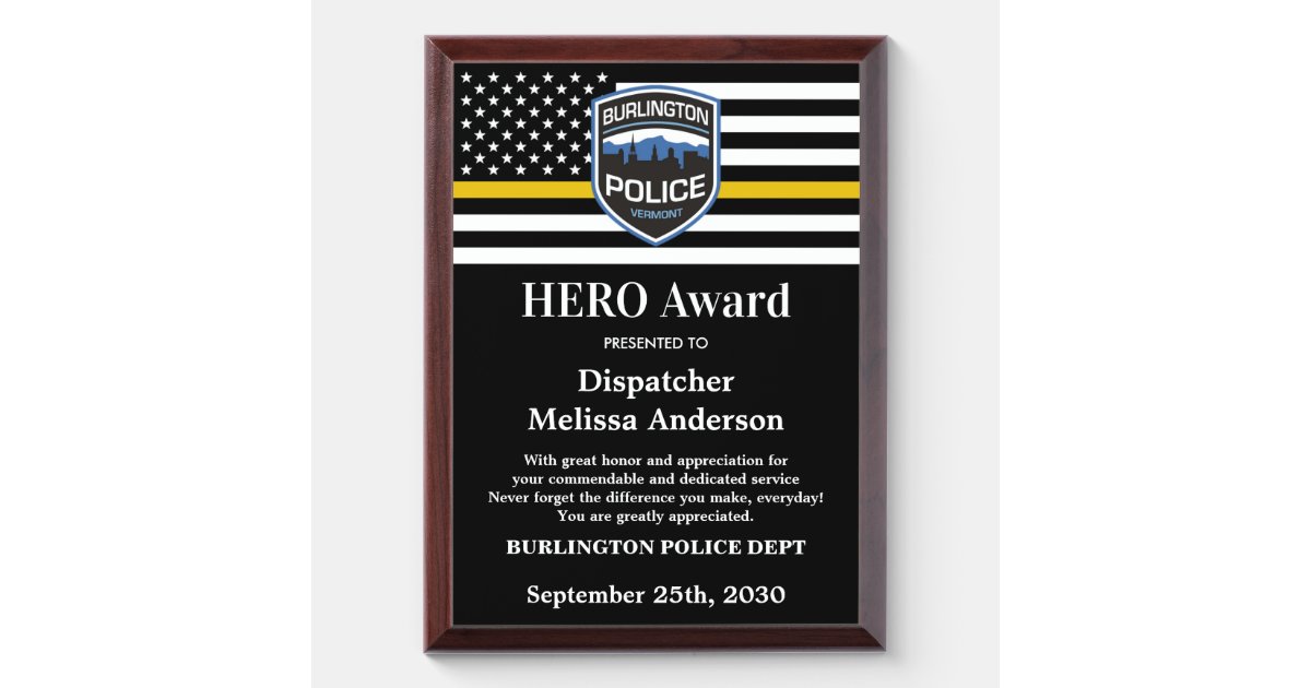 Dispatcher HERO 911 Department Custom Logo Award Plaque | Zazzle