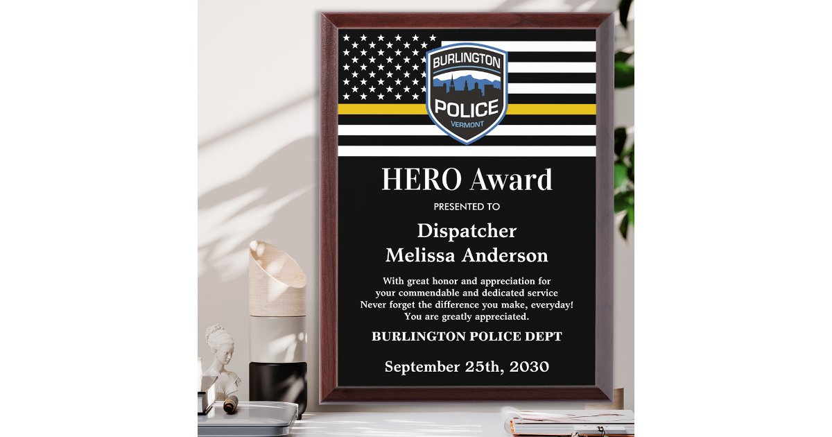 Dispatcher HERO 911 Department Custom Logo Award Plaque | Zazzle