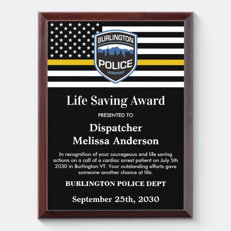 Dispatcher Life Saving Department Custom Logo Award Plaque | Zazzle