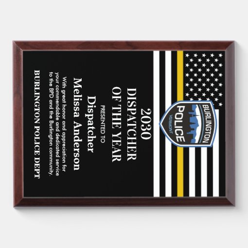 Dispatcher Of The Year Department Custom Logo Award Plaque | Zazzle