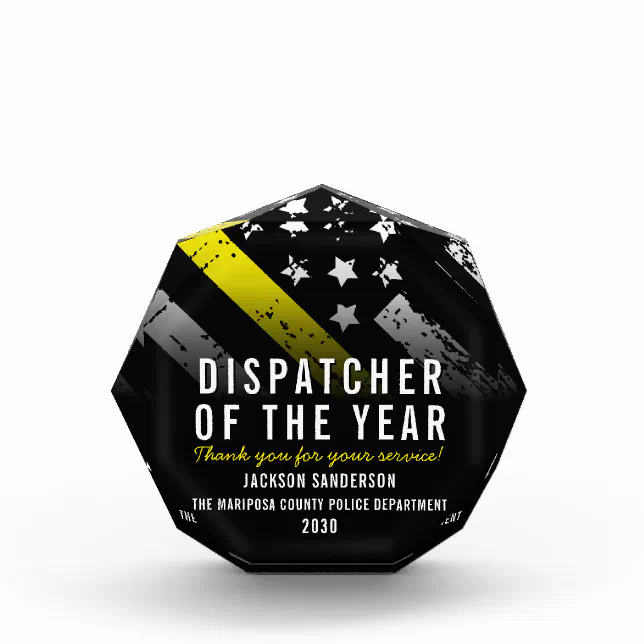 Dispatcher of the Year Employee Yellow Line Flag Acrylic Award | Zazzle