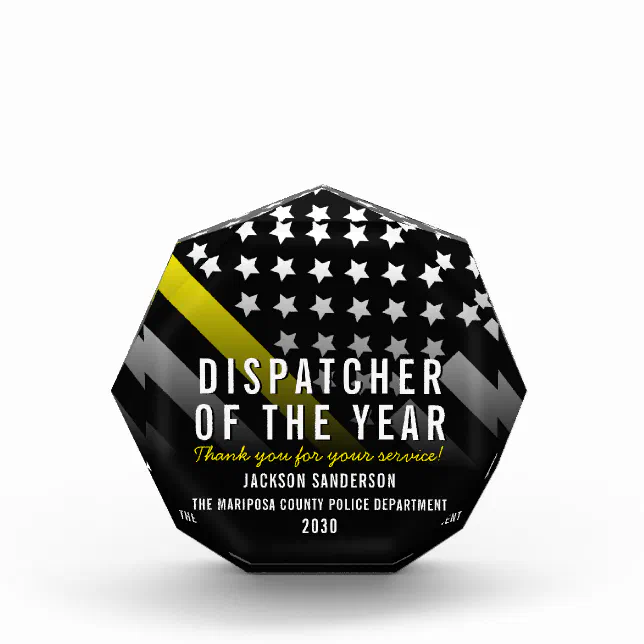 Dispatcher of the Year Employee Yellow Line Flag Acrylic Award | Zazzle