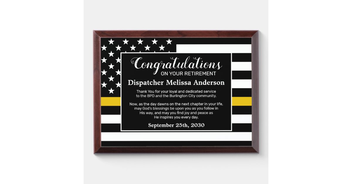 Dispatcher Retirement 911 Thin Gold Line Award Plaque | Zazzle