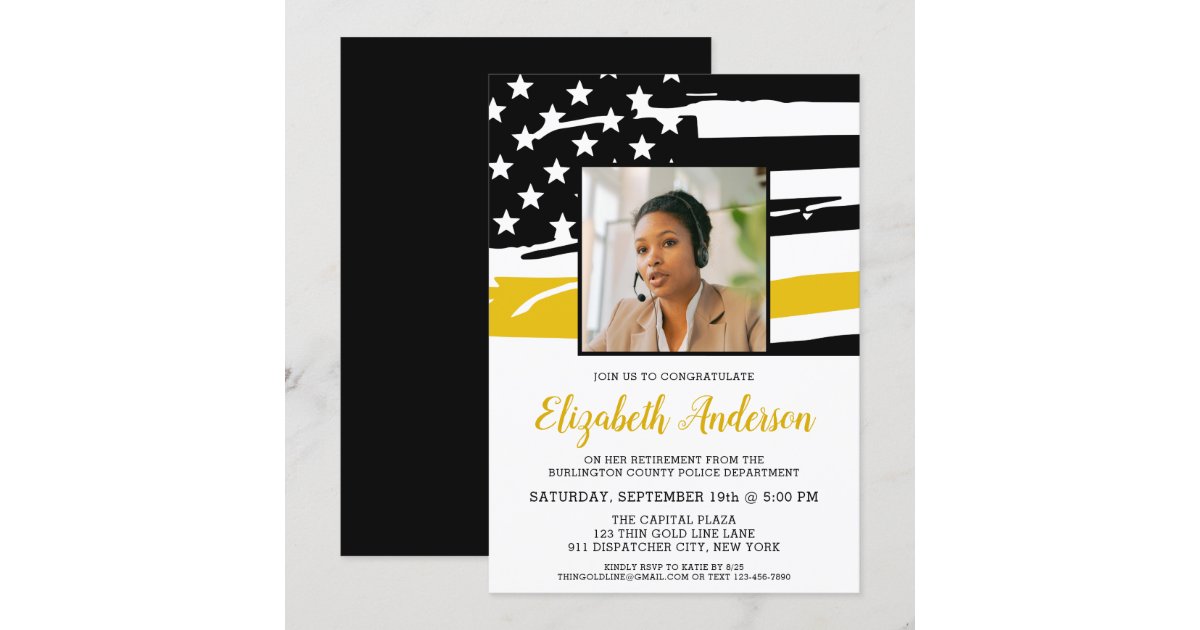 Dispatcher Retirement Custom Photo Thin Gold Line Invitation | Zazzle