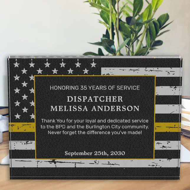 Dispatcher Retirement Custom Years Thin Gold Line Acrylic Award | Zazzle