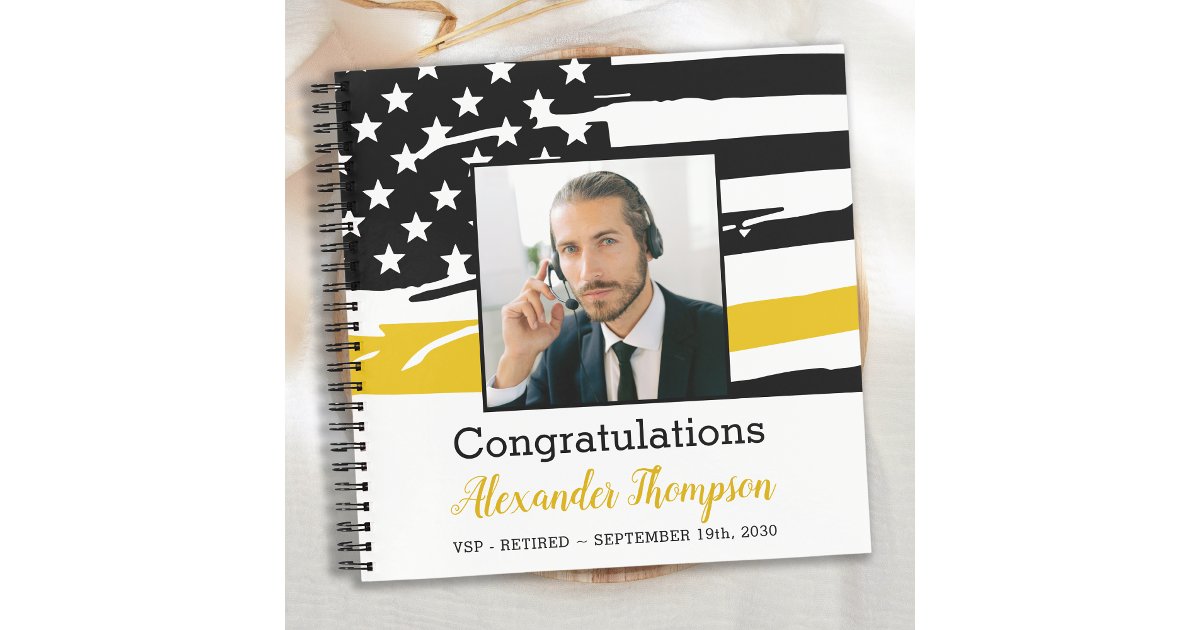 Dispatcher Retirement Photo Thin Gold Line Guest Notebook | Zazzle