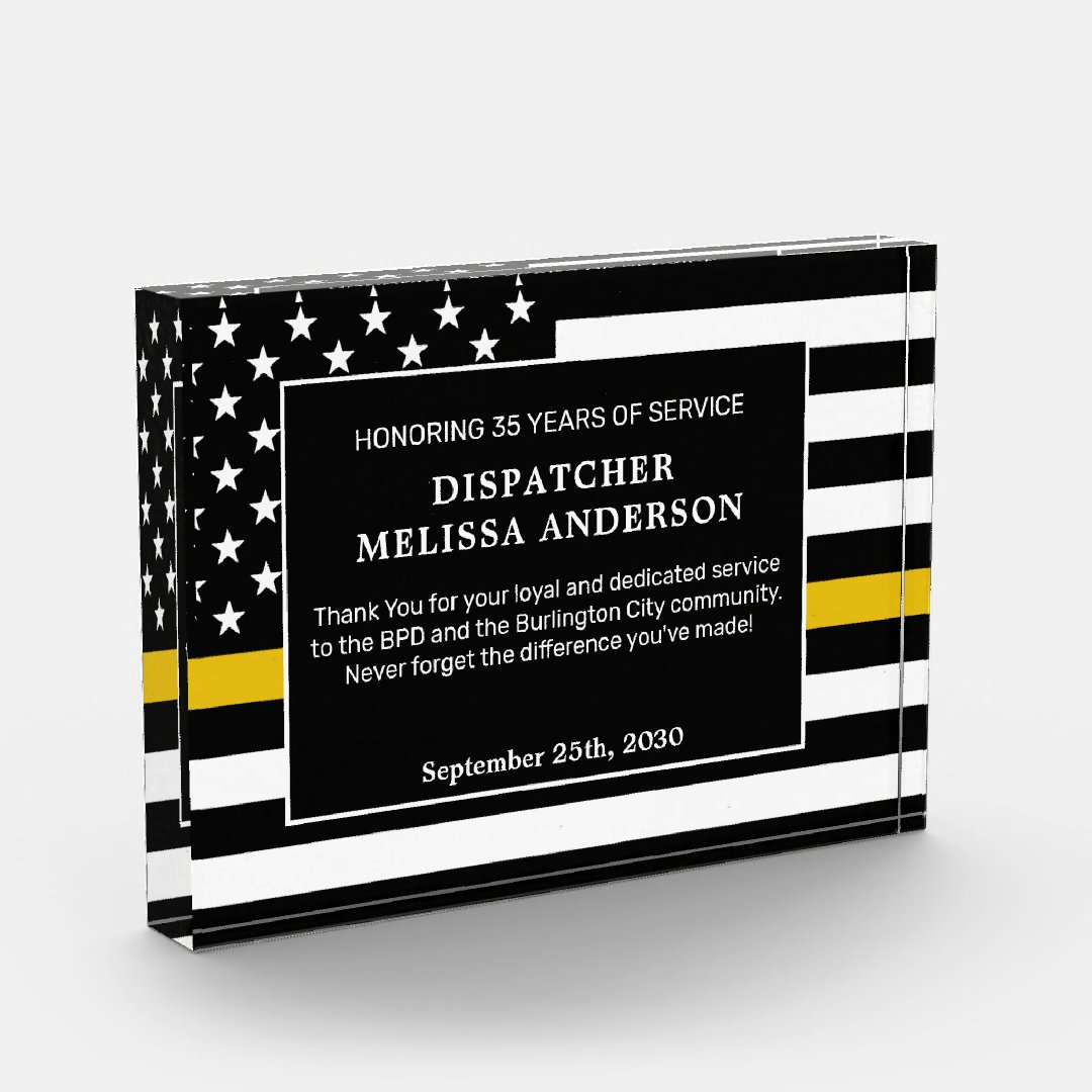 Dispatcher Retirement Thin Gold Line Acrylic Award | Zazzle