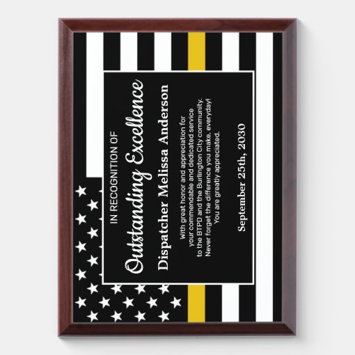Dispatcher Service Public Safety Excellence Award Plaque | Zazzle