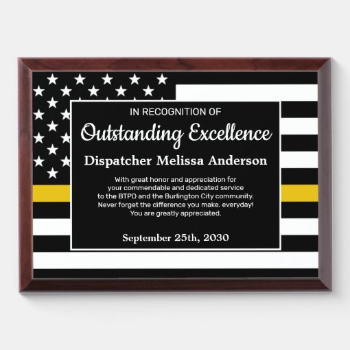 Dispatcher Service Public Safety Excellence Award Plaque | Zazzle