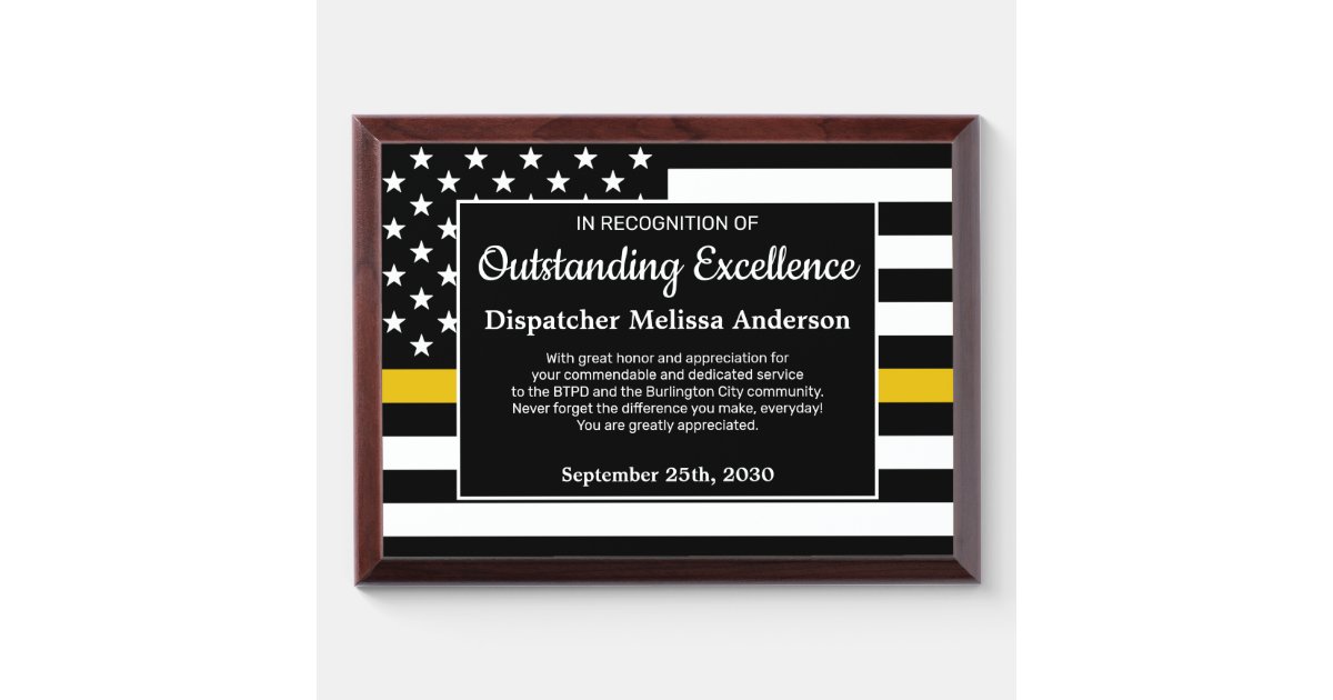 Dispatcher Service Public Safety Excellence Award Plaque | Zazzle
