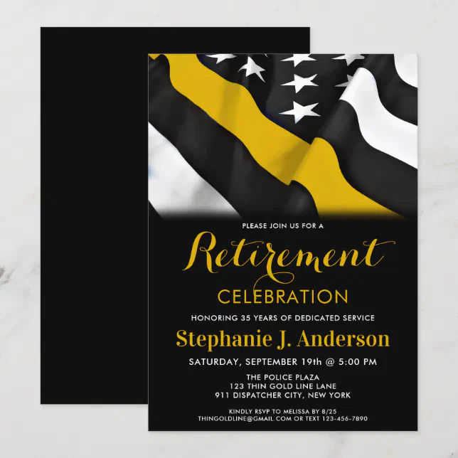 Dispatcher Thin Gold Line American Flag Retirement Invitation | Zazzle