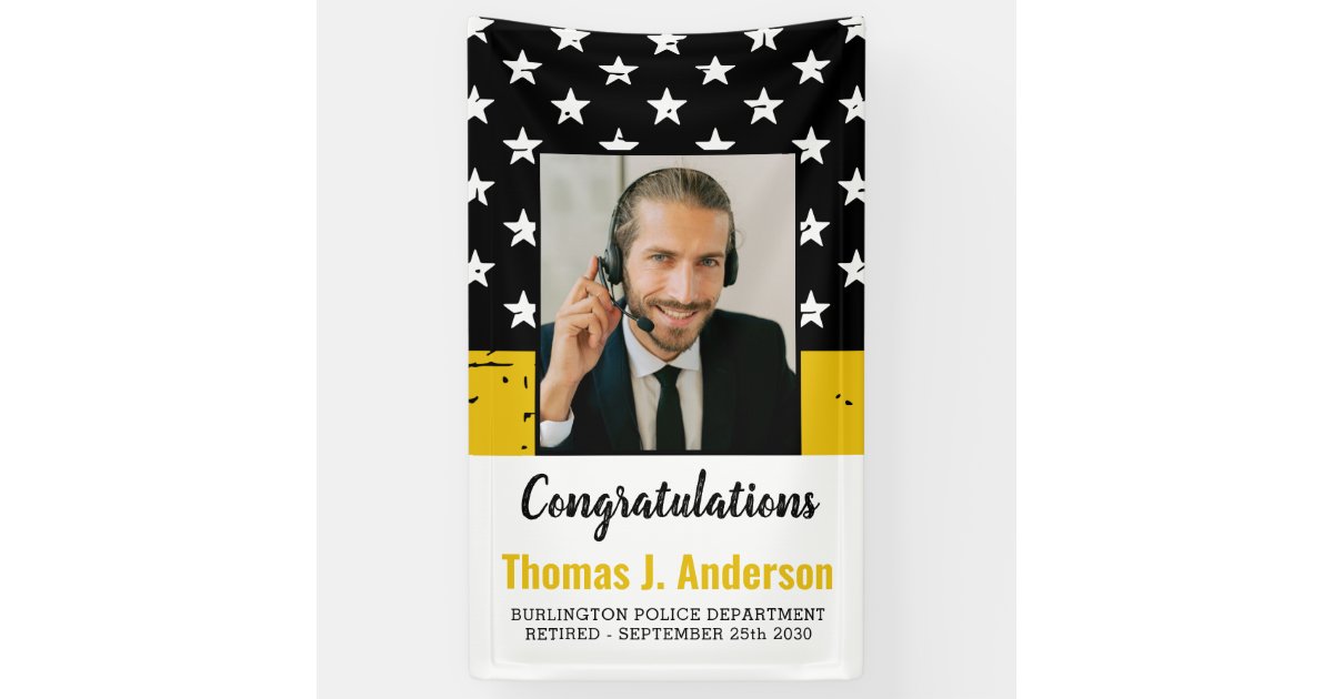 Dispatcher Thin Gold Line Custom Photo Retirement Banner | Zazzle