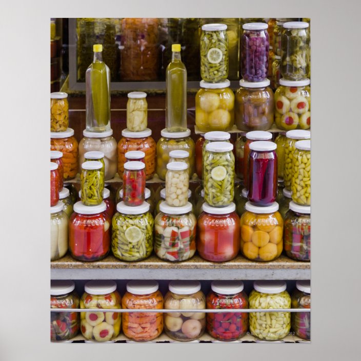Display of pickled fruits and vegetables. poster | Zazzle.com